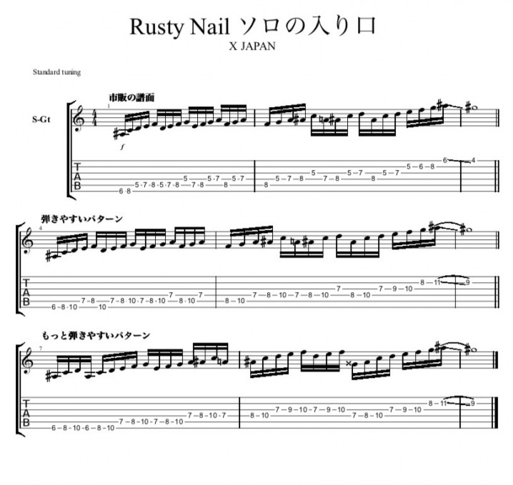 【X JAPAN/Rusty Nail ギターソロ】少しづつ難易度を下げていく方法【TAB譜面】 | 大分県・大分中村ギター教室